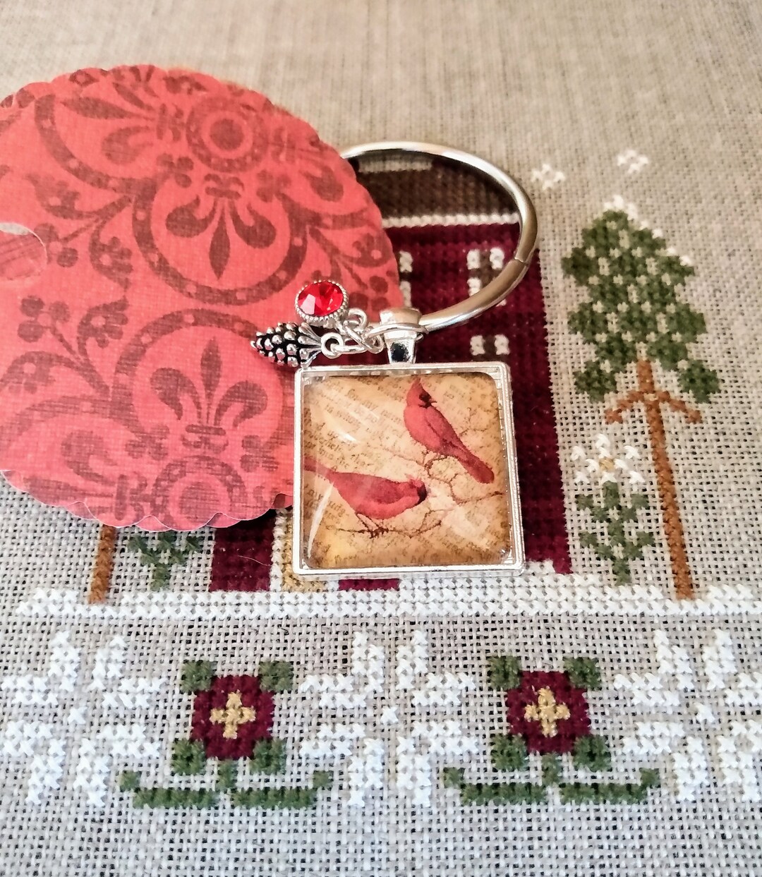 Winter Cardinal Thread Keeps With Thread Drops/cross Stitch/embroidery ...