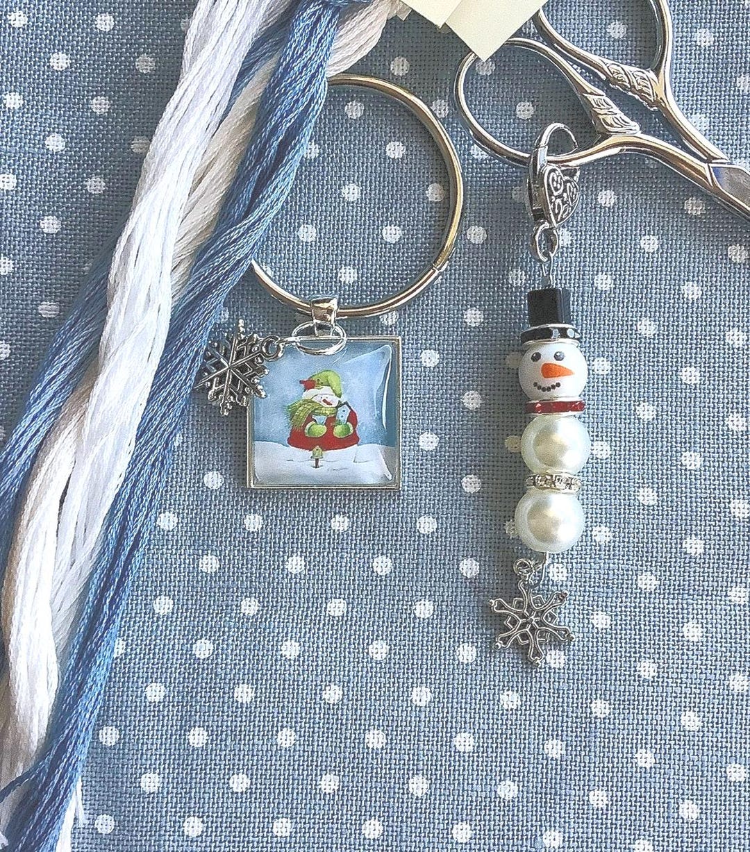 Snowman Thread Keep With Snowman Beaded Scissor Fob/scissor Charm Set ...