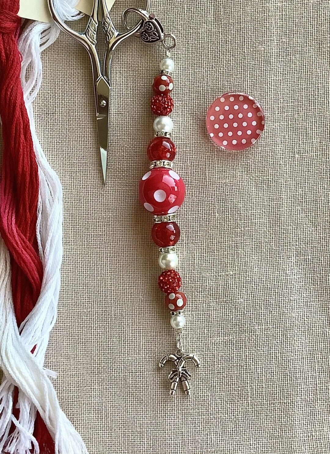 Christmas Candy Cane Beaded Scissor Fob/scissor Charm and Needleminder ...