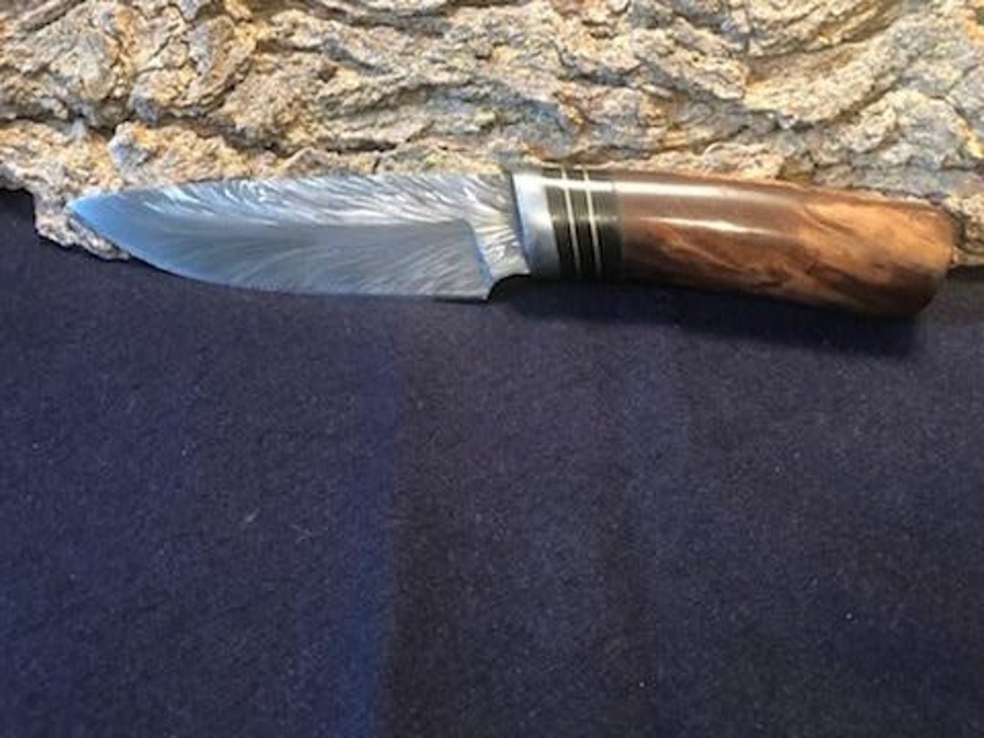 10" Handmade Feather Damascus Hunting Knife W/ Damascus Bolster and ...