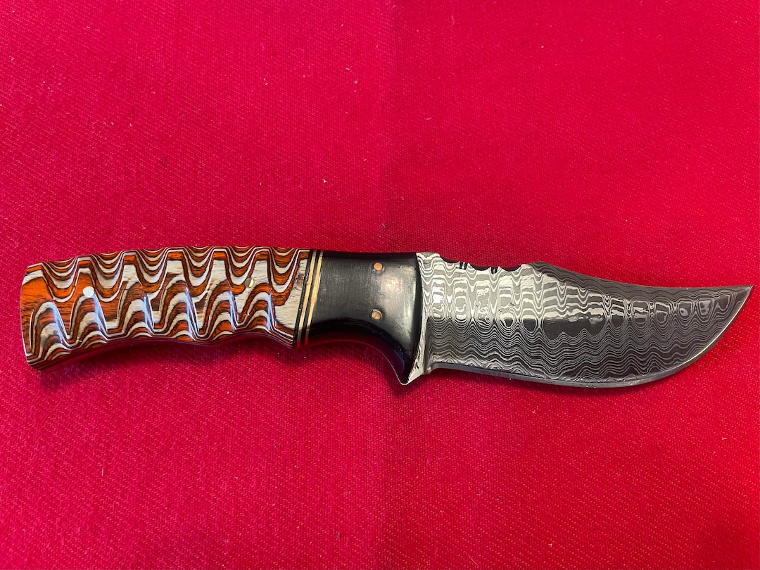 8 Hunting Damascus Knife W/ Twist Pattern Damascus Blade - Etsy