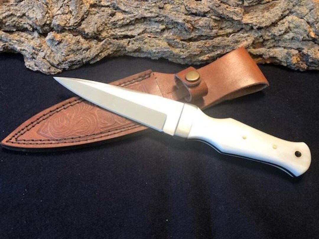 9" Handmade Stainless Steel Full Tang Boot Knife W/ Smooth Camel Bone ...