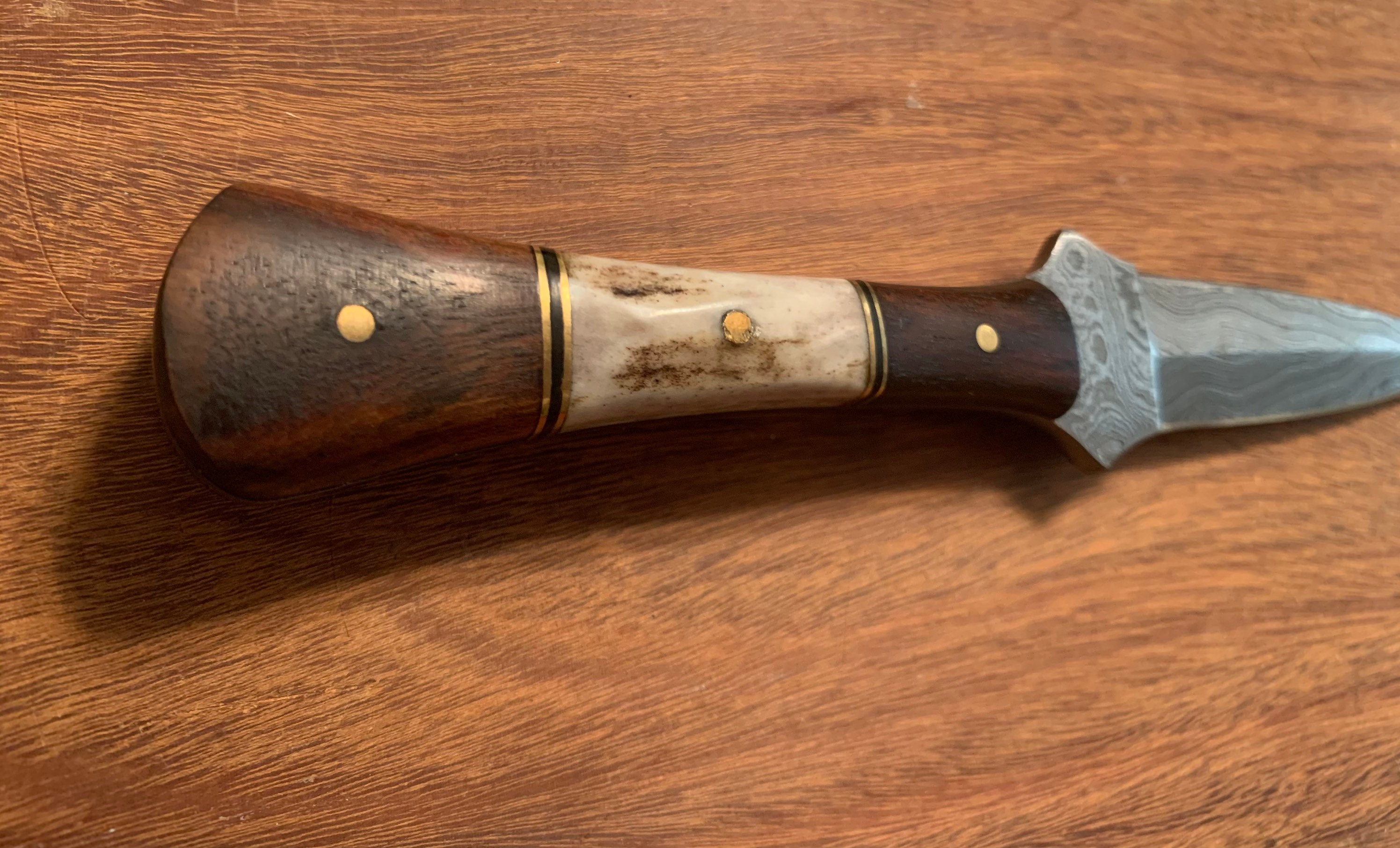 7" Handmade Damascus Full Tang Boot Knife W/ Walnut and Camel Bone ...