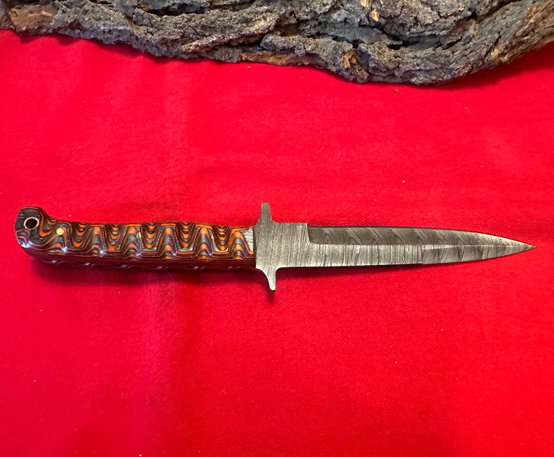 10 1/4” Handmade Boot Knife Damascus Full Tang Blade W/ Red/black ...