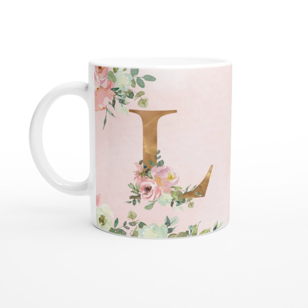 Floral Monogram Mug, Custom Monogram Mug, Personalized Monogram Mug ...