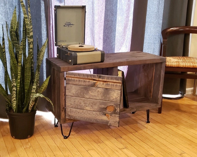 Record Player Stand With Vinyl Storage With Door. - Etsy