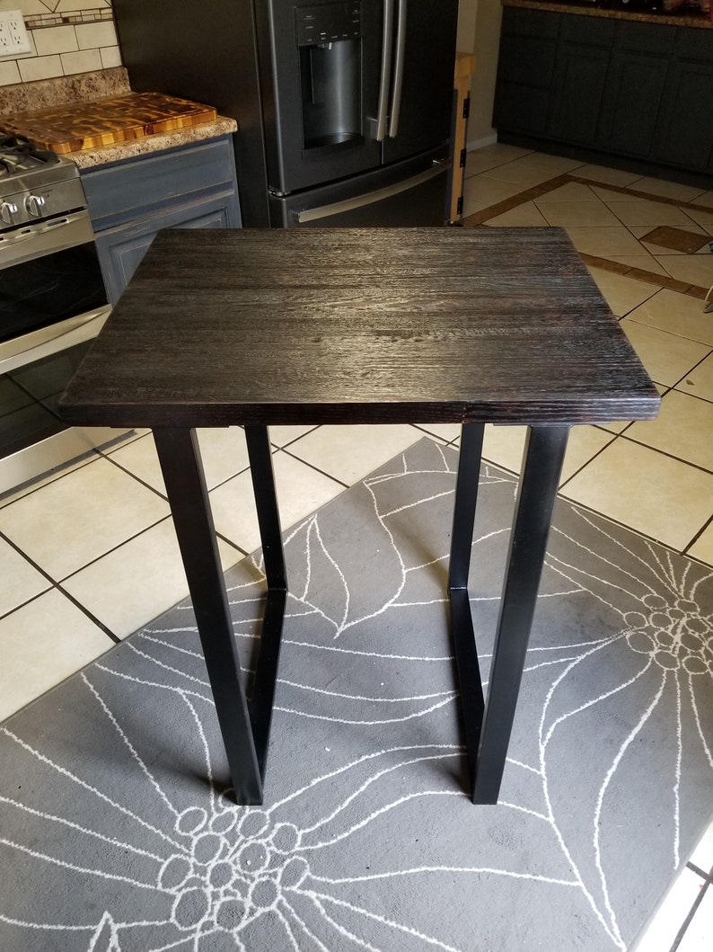 Charred Oak High Top Dining Table, Steel Legs – Small Space Pub Table ...