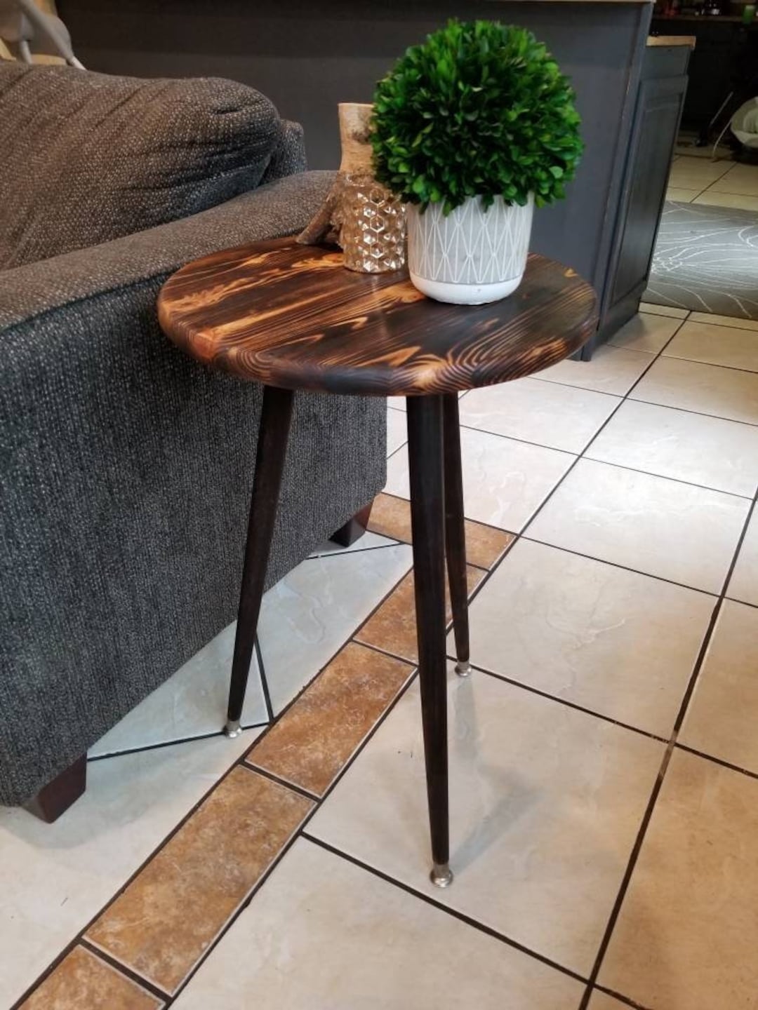 Shou Sugi Ban Round Wood Side Table. - Etsy