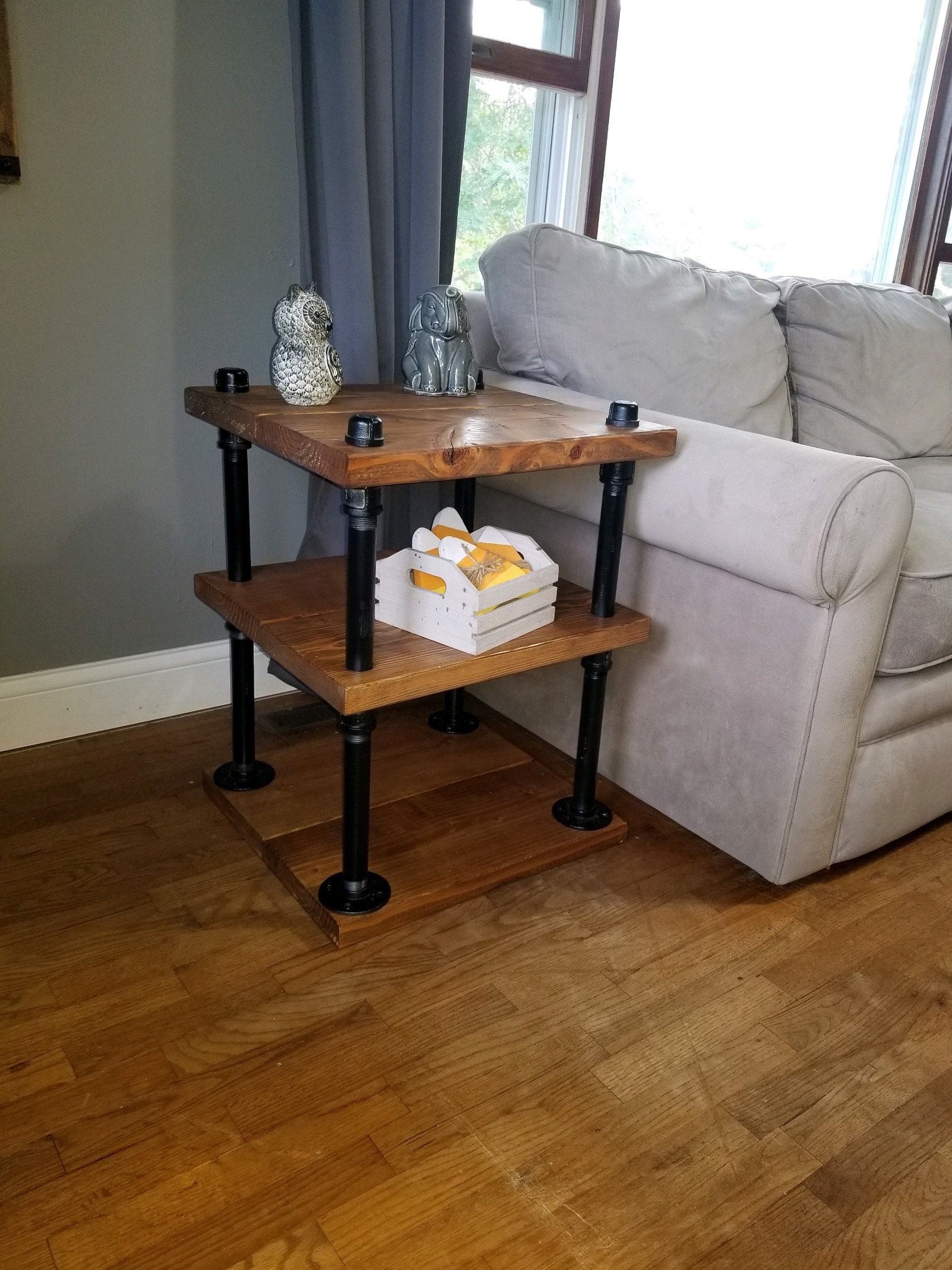 Rustic End Tables With Industrial Pipe Supports - Etsy