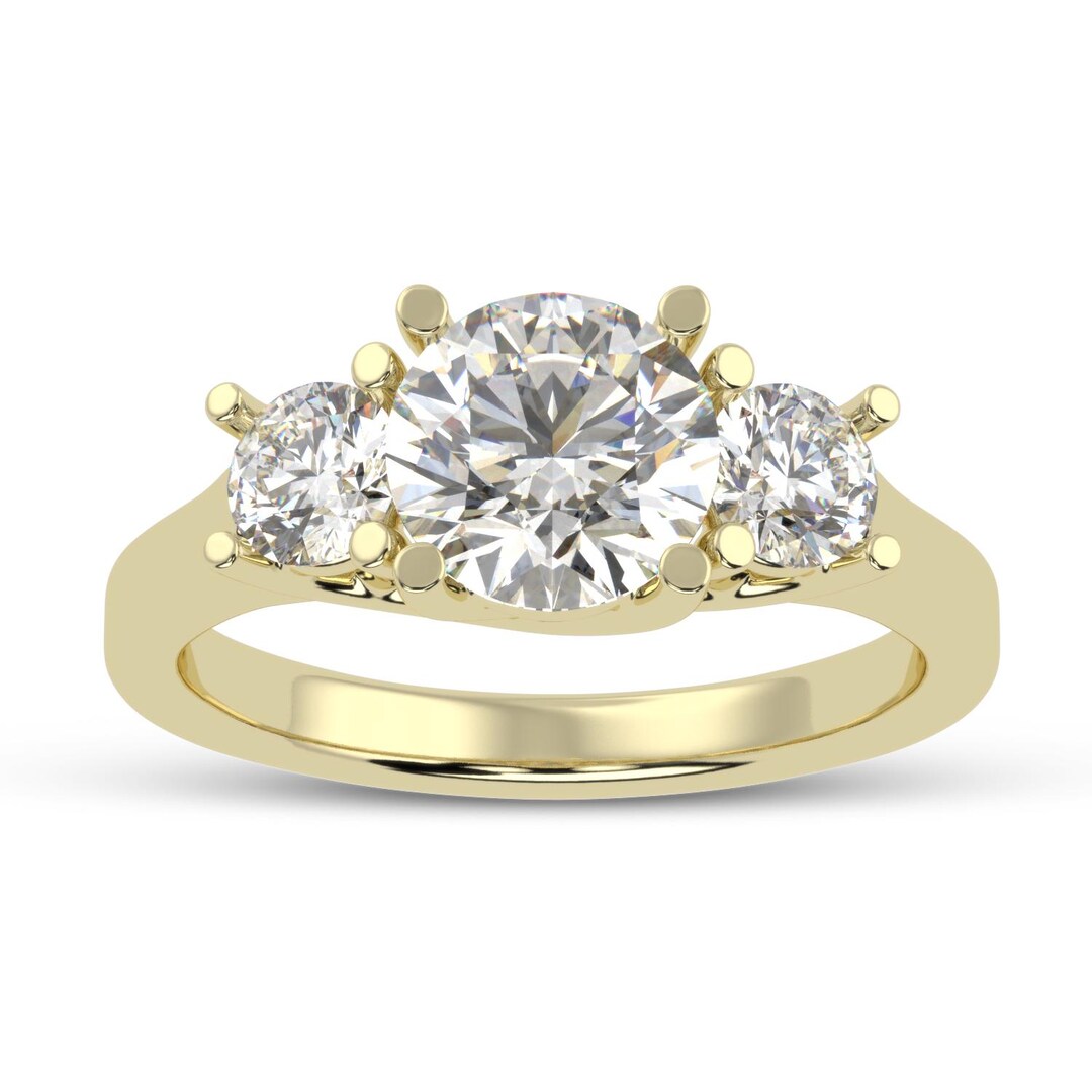 Three Stone Lab Diamond Engagement Ring, Solid Gold - Etsy