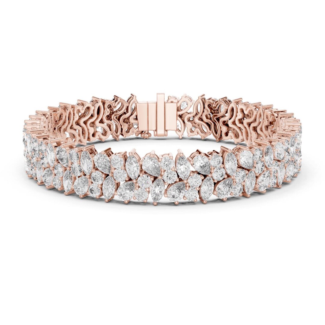 Lab Diamond Bracelet: Marquise & Round Cut, 18k/14k/10k Gold - Etsy