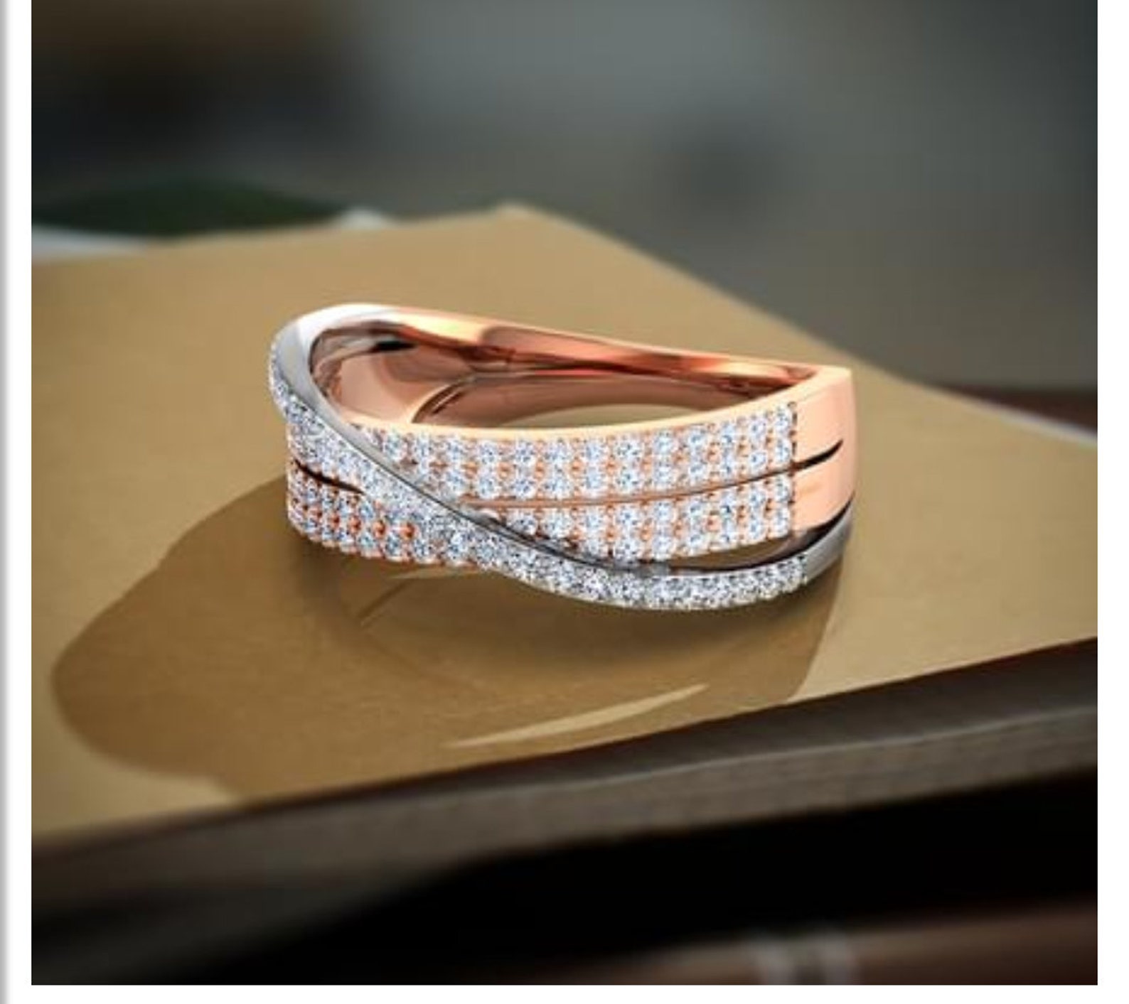 Trio Overlapping Ring SI FG 0.43Ct Real Diamond Wedding | Etsy