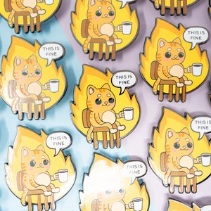 Funny Cat Meme Enamel Pin Seconds Sale, This is Fine Meme Enamel Pin ...