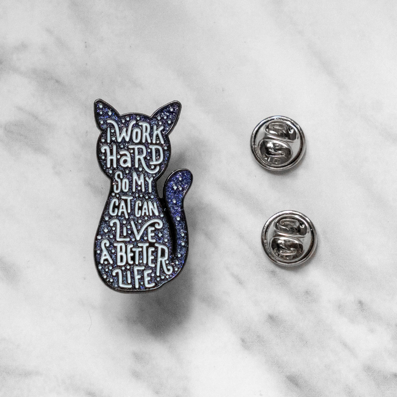 Cute Cat Glitter Enamel Pin Badge I Work Hard So My Cat Can | Etsy