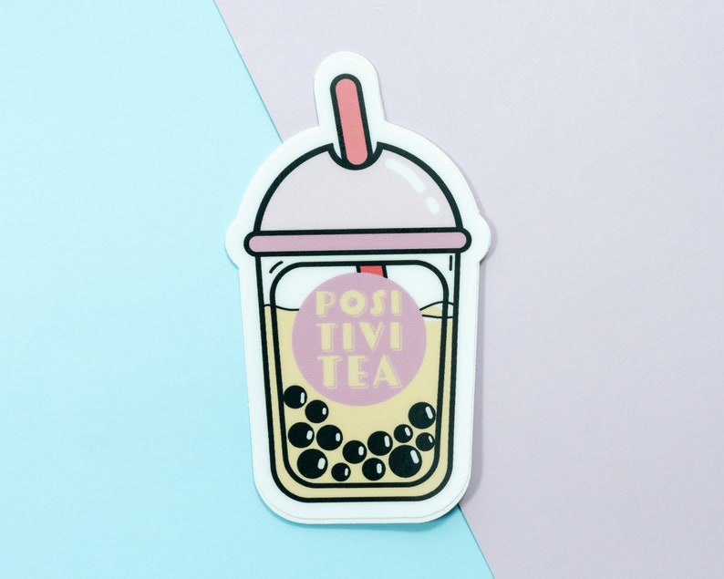 Funny Cute Bubble Tea Boba Positivitea Vinyl Sticker Decal, Laptop ...