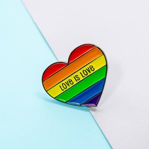 Gay Lesbian LGBT Pride Enamel Pin, Love is Love Pin, Rainbow Heart ...