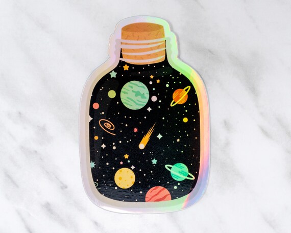 Cute Space Jar Galaxy Holographic Vinyl Stickers Kawaii - Etsy