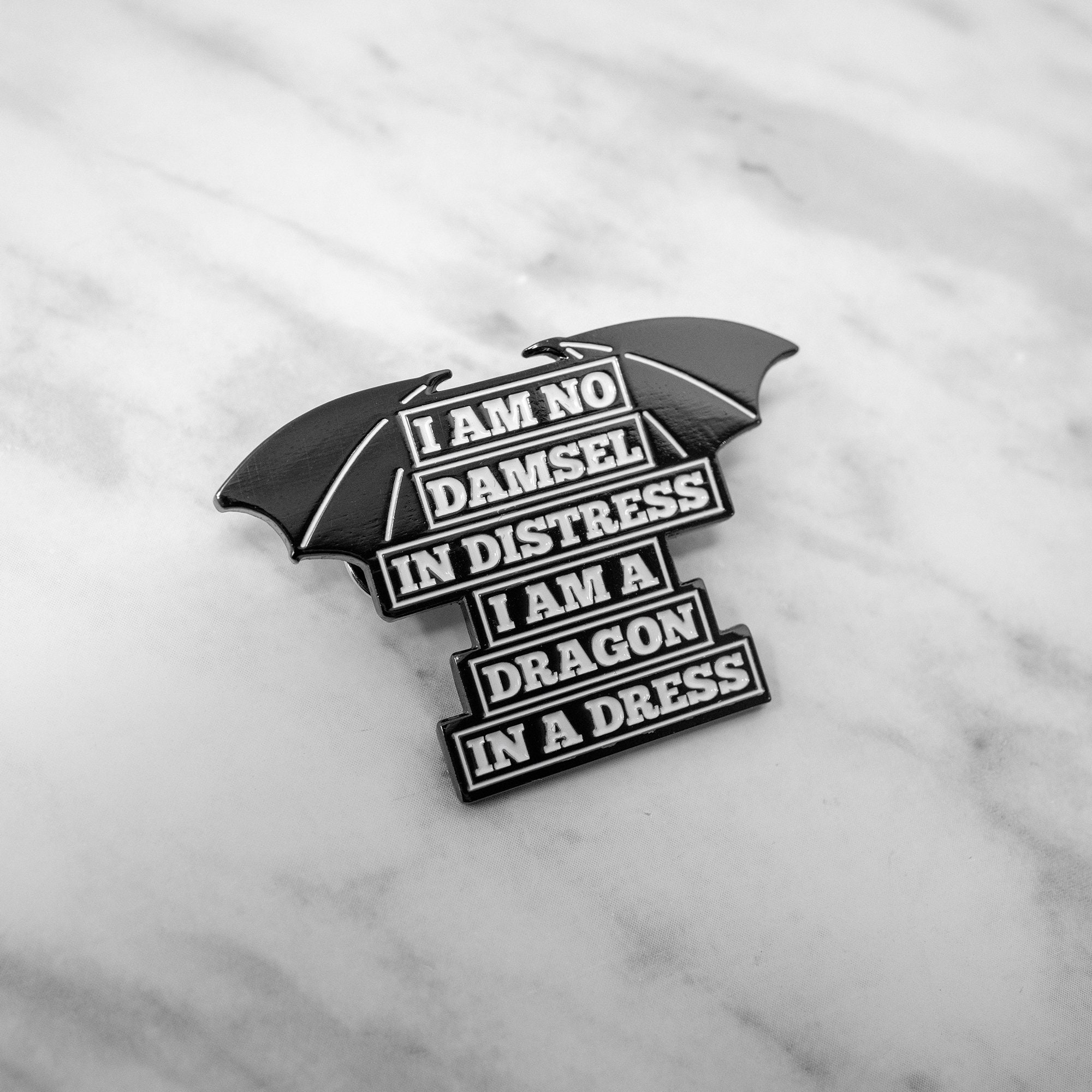 Feminist Enamel Black Lapel Dragon Pin I Am No Damsel in | Etsy