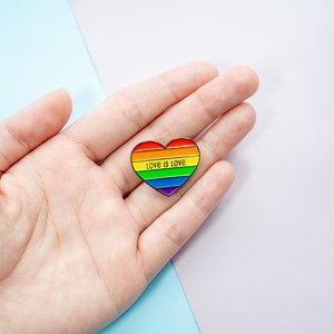 Gay Lesbian LGBT Pride Enamel Pin, Love is Love Pin, Rainbow Heart ...