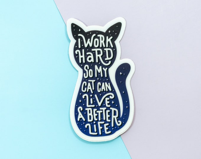 Cute Cat Vinyl Sticker, Funny Cat Car Decal, Kawaii Laptop Sticker ...