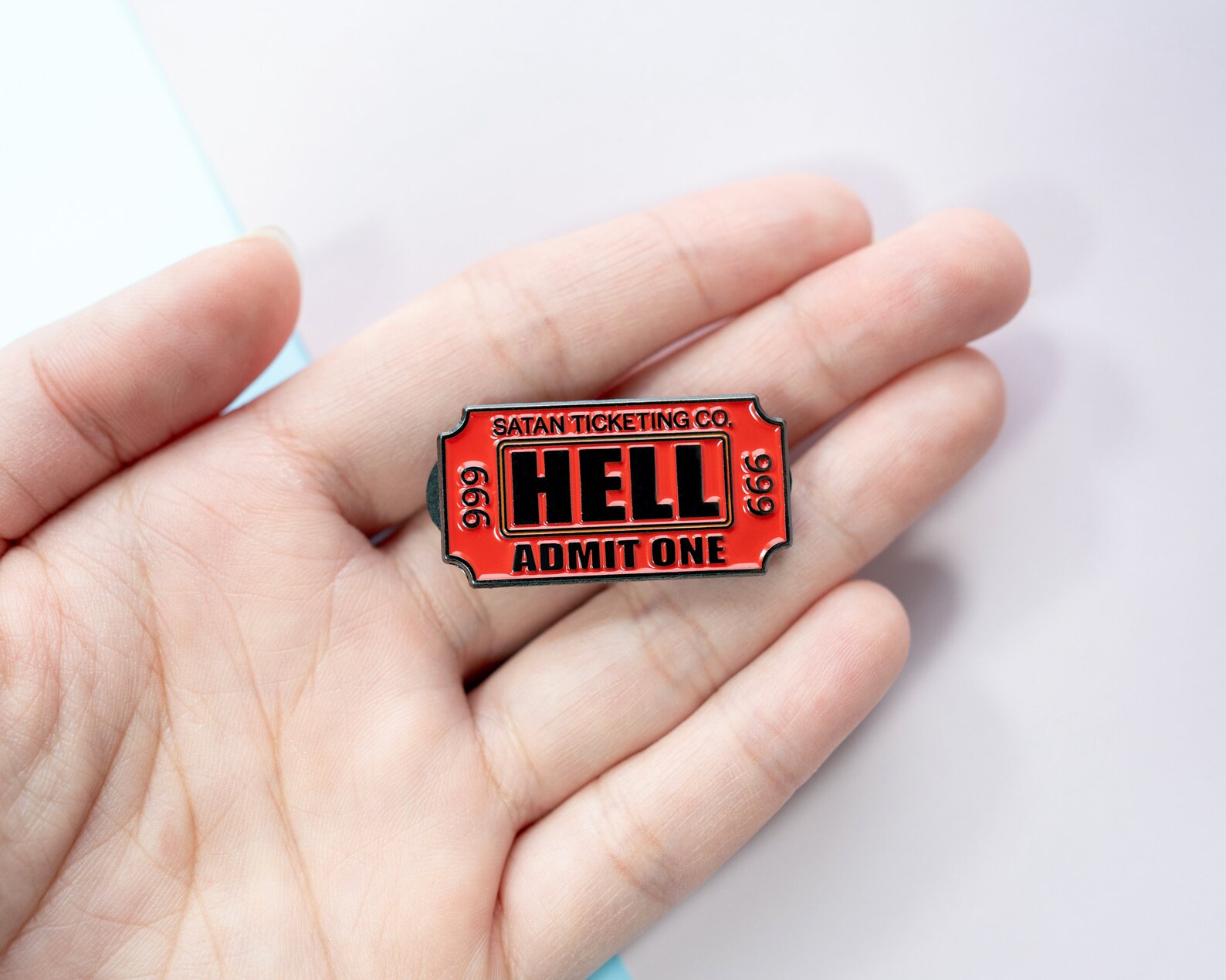 Funny Enamel Lapel Pin, Ticket to Hell Admit One, Ticket Stub Pin ...