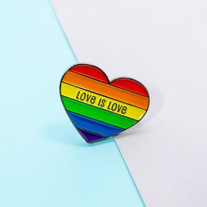 Gay Lesbian LGBT Pride Enamel Pin, Love is Love Pin, Rainbow Heart ...
