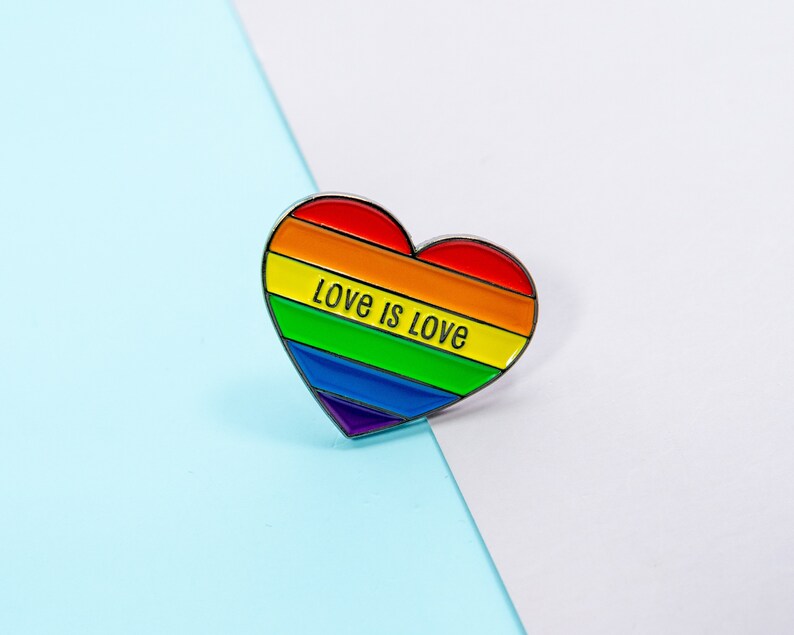 Gay Lesbian LGBT Pride Enamel Pin, Love is Love Pin, Rainbow Heart ...