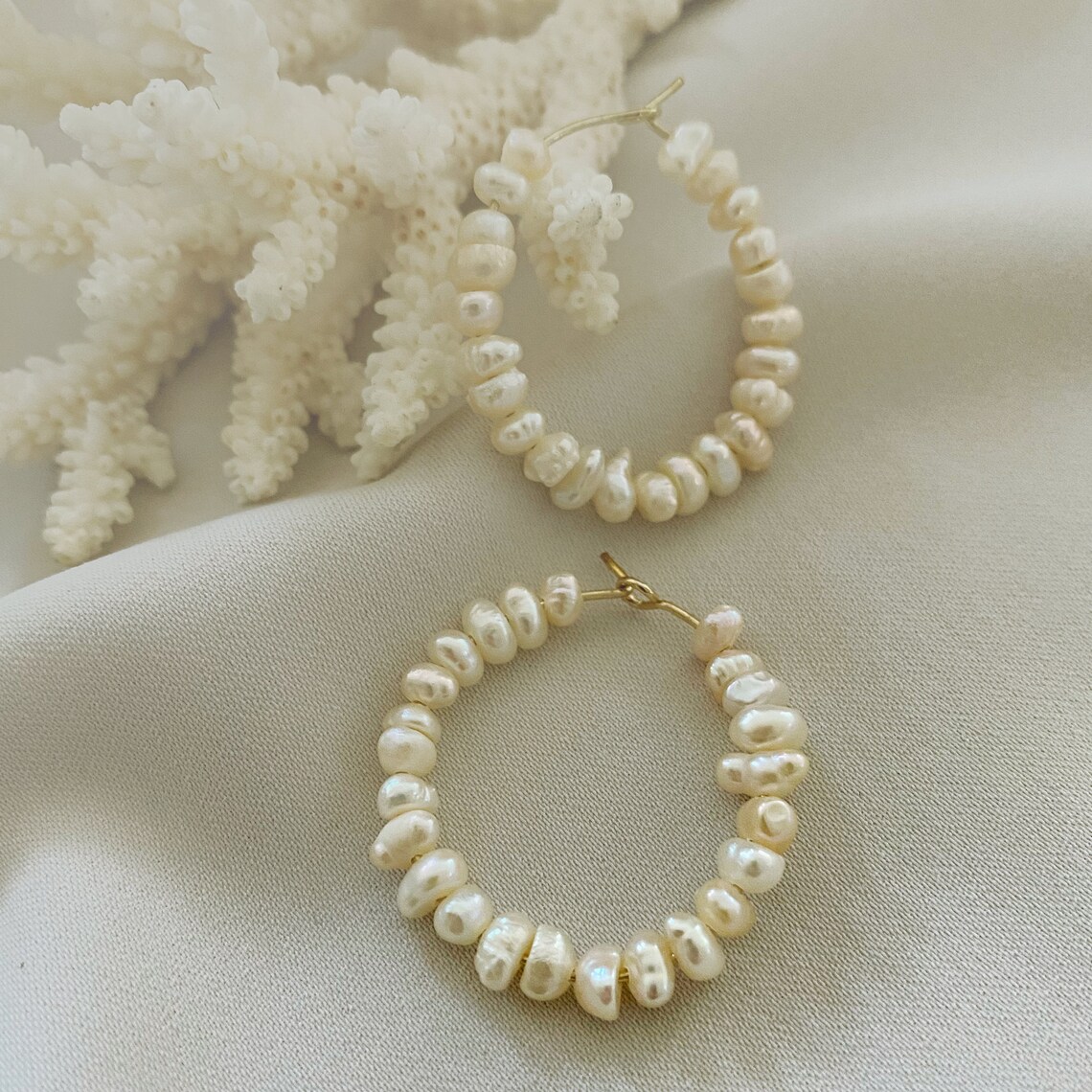 Pearl String Hoops Mini Pearl Hoops Potato Pearl Dainty - Etsy