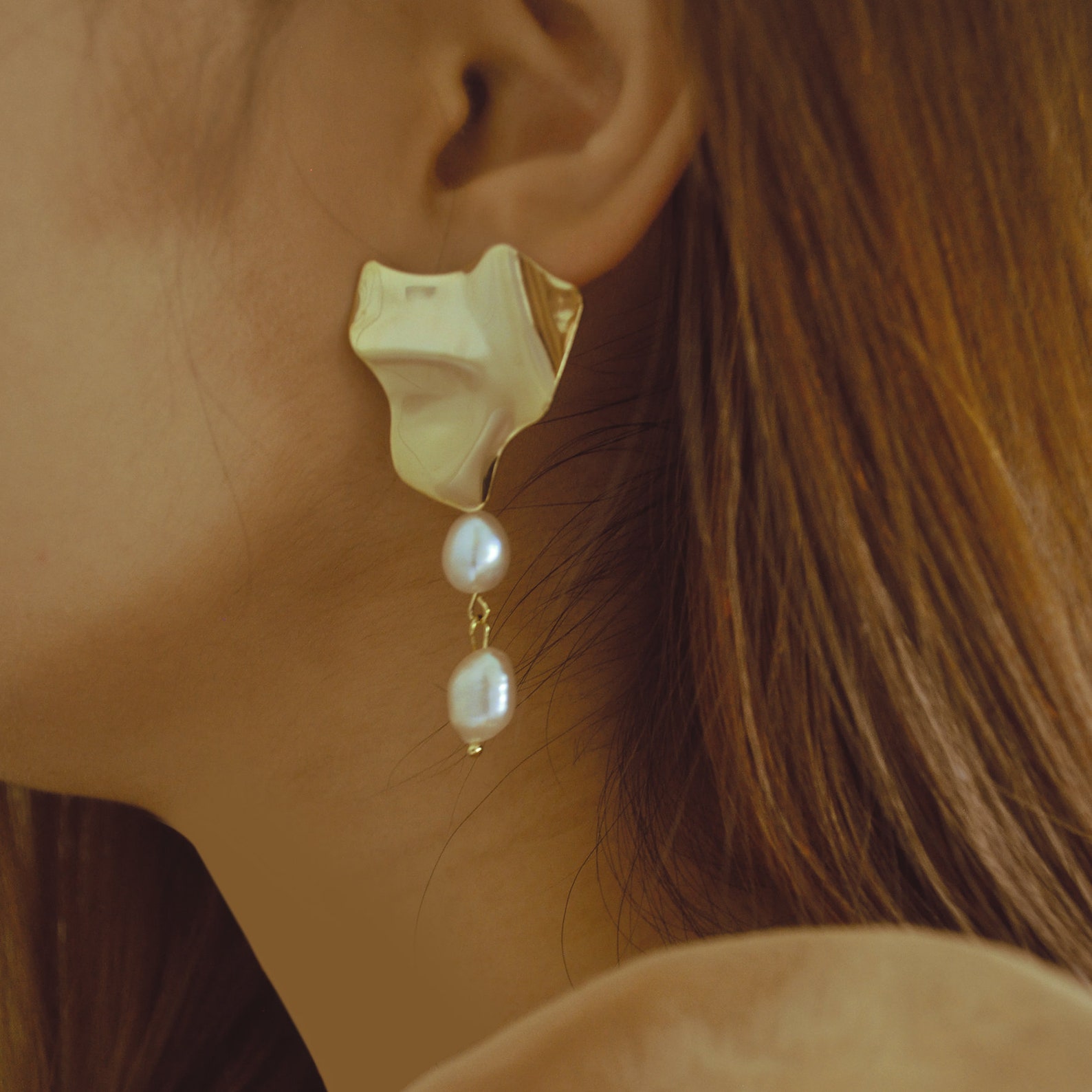 Irregular Pearl Earrings Wavy Gold Earrings Long Dangling - Etsy
