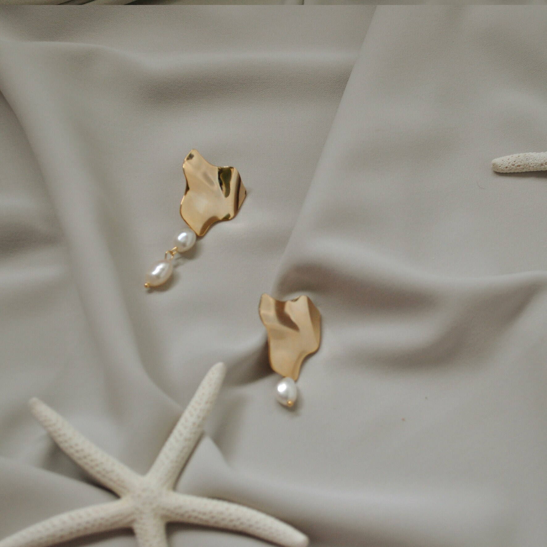 Irregular Pearl Earrings Wavy Gold Earrings Long Dangling - Etsy