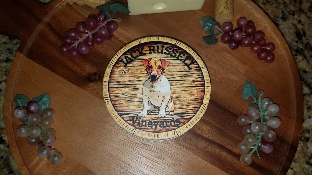 Set of 4 Ceramic Coasters - Jack Russell Vineyards - Wine Barrel Head ...
