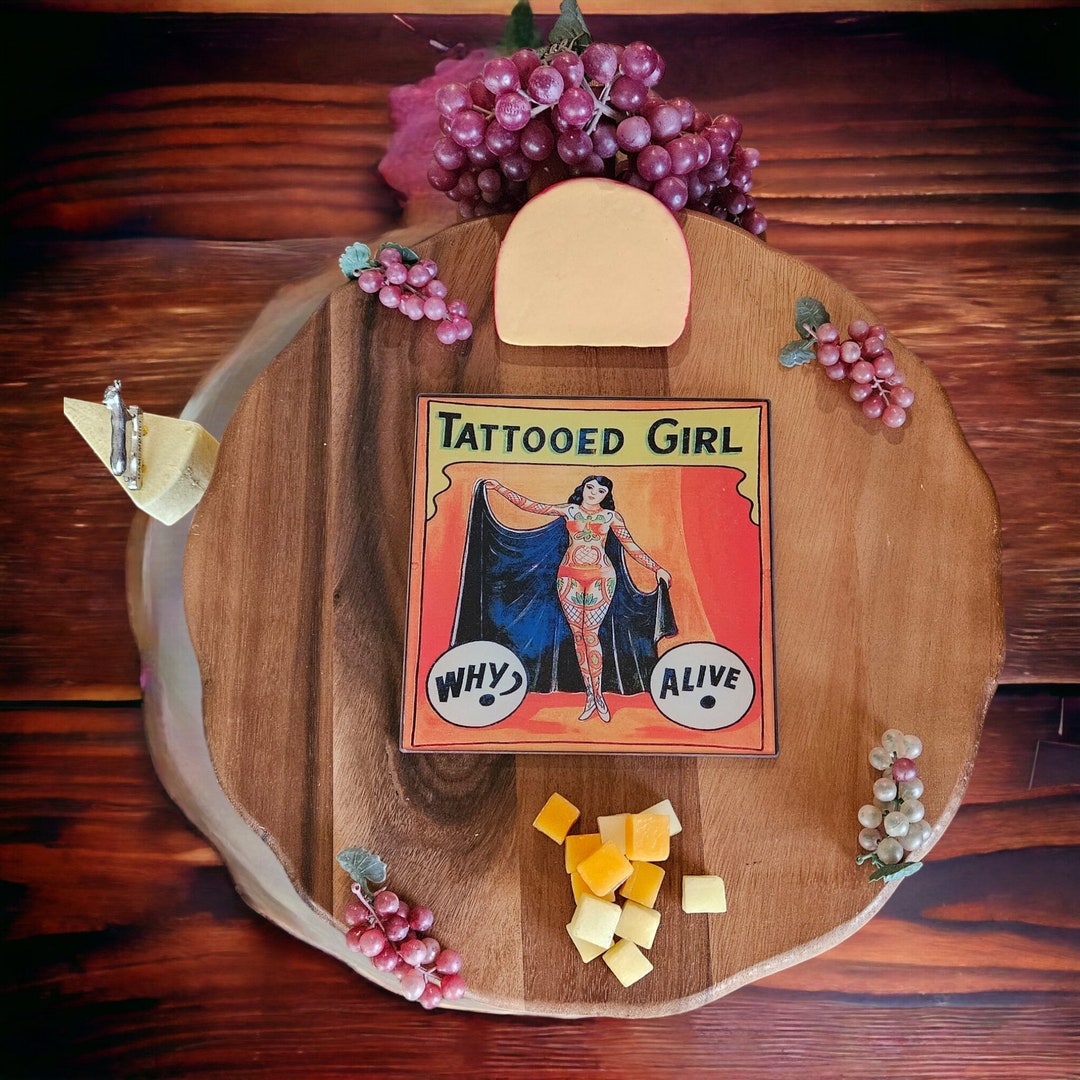 Tattooed Girl - Sideshow Art/banner - Tempered Glass Trivet/cutting ...