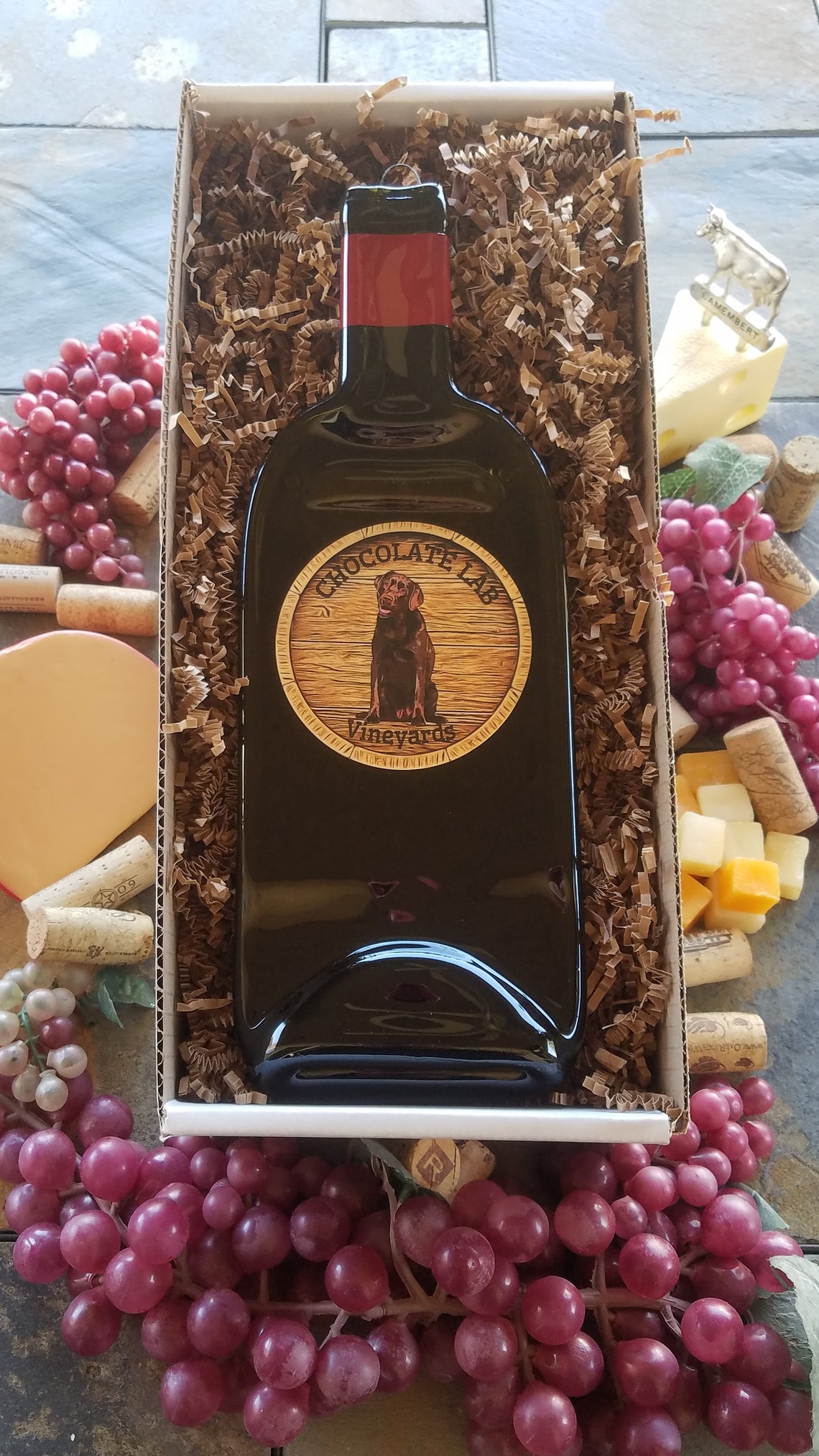 Chocolate Lab Vineyards - Dog - Flattened Wine Bottle Cheese Tray/spoon ...