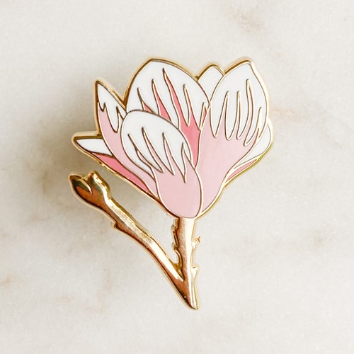Magnolia Enamel Pin Floral Enamel Pin Flower Enamel Pin - Etsy
