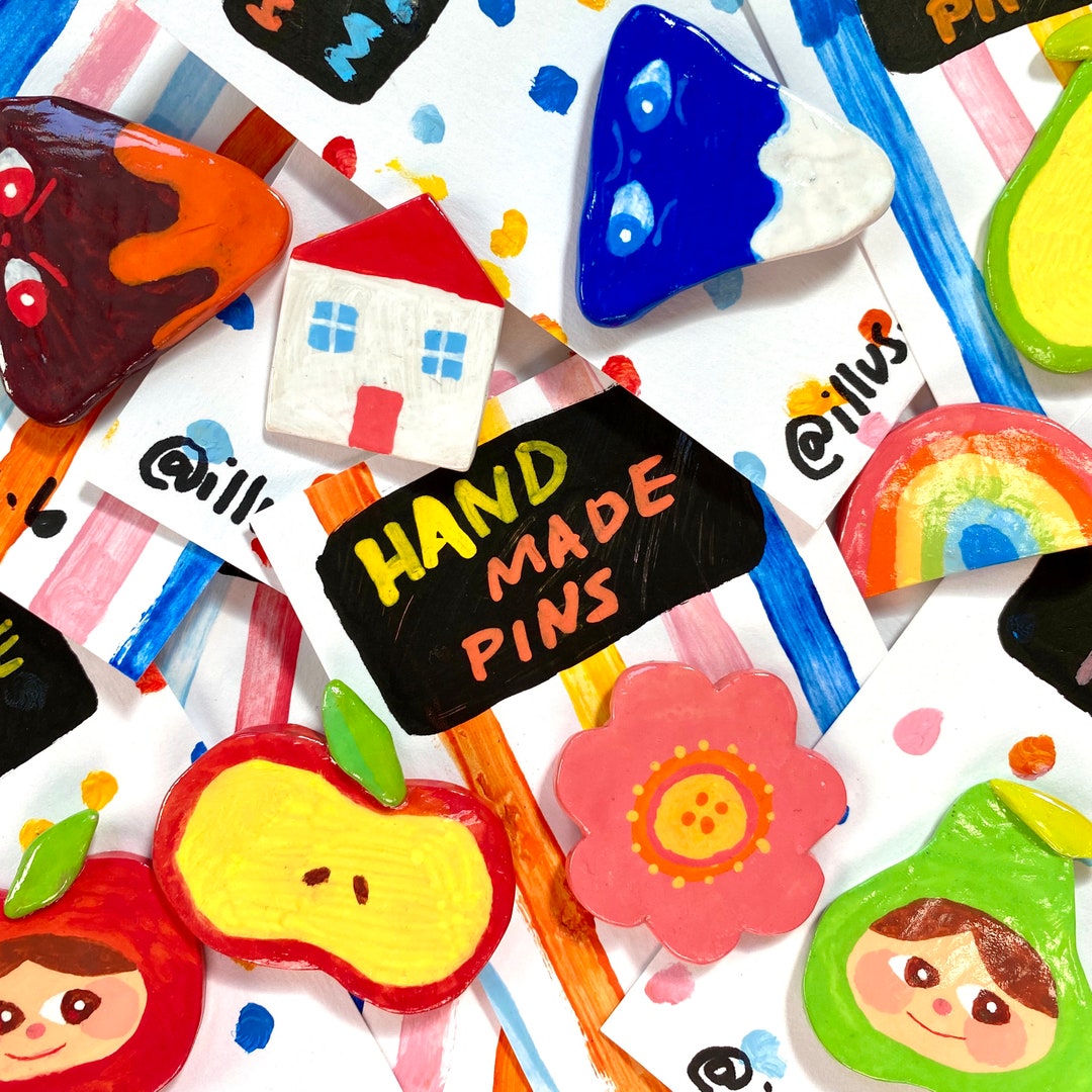 Hand Made Clay Pins - Etsy