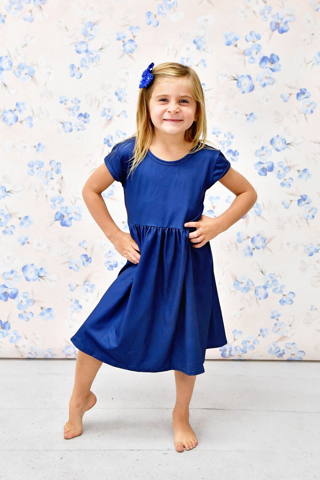 Royal Blue Solid Short Sleeve Cross Back Milk Silk Dress - Etsy