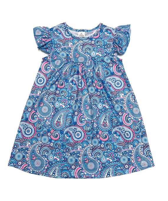 Blue Paisley Milk Silk Flutter Dress | Etsy