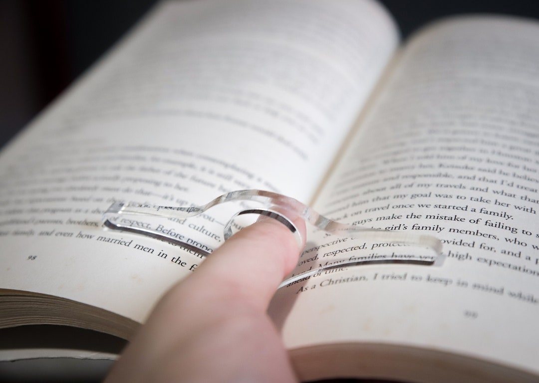 Laser Cut Book Page Holder, Acrylic Reading Aid, Thumb Ring, One Handed ...