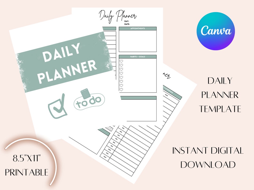Editable Digital Daily Planner, Printable Daily Planner, Canva Planner ...