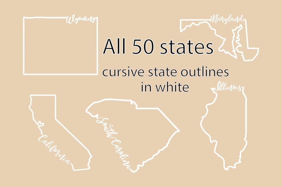 All 50 States Outline PNG Bundle in White, United States Png, US ...