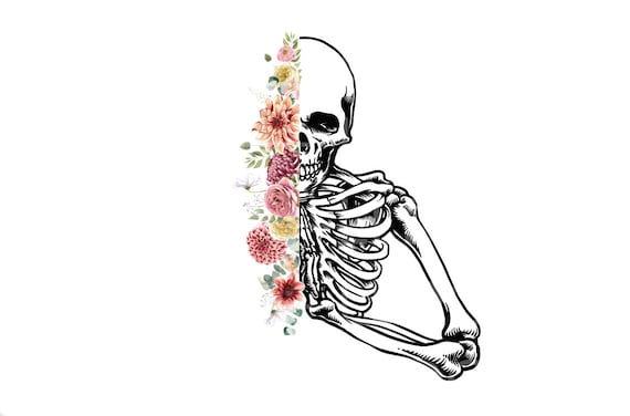 Half Skeleton Half Flowers Png/jpg Skeleton Sublimation - Etsy