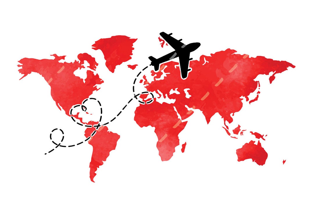 Red Map Airplane Heart Dotted Line Png, Travel Png, Globe Png, World ...