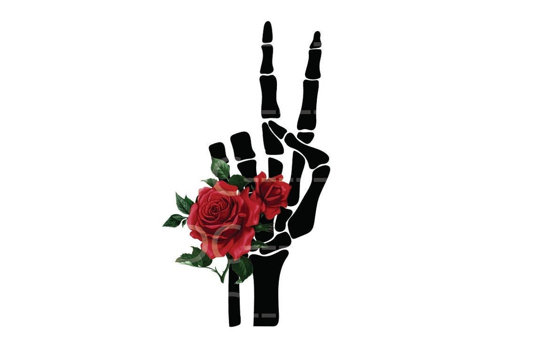 Skeleton Peace Sign With Red Roses Png/jpg, Skeleton Sublimation ...
