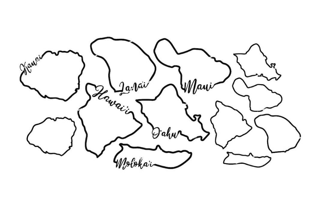 Hawaiian Islands Outlines SVG. Hawaii Cursive Svg. Oahu Svg, Lanai Svg ...