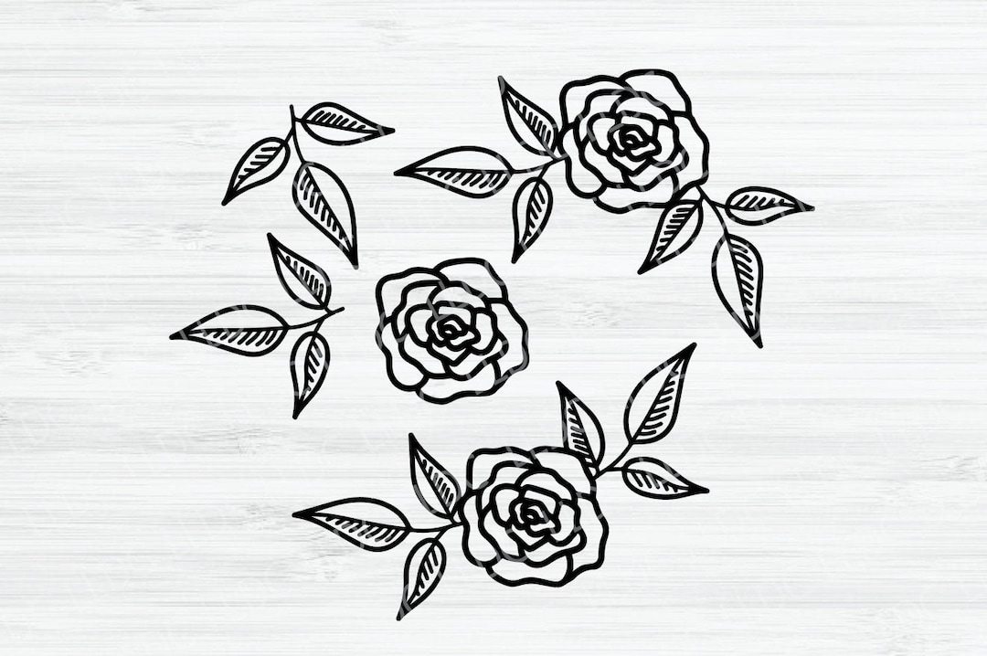 Roses SVG | Drawn Roses and Leaves SVG File | Flower Svg | Rose Bundle ...