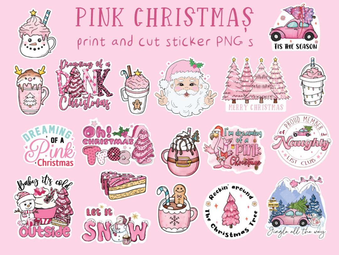 Printable Pink Christmas Digital Sticker Bundle, Digital PNG Stickers ...