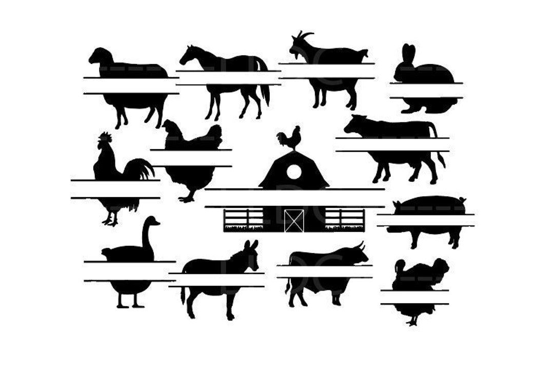 Split Barn Bundle Svg Png Dxf Jpg, Barn Monogram, Barnyard Animals ...