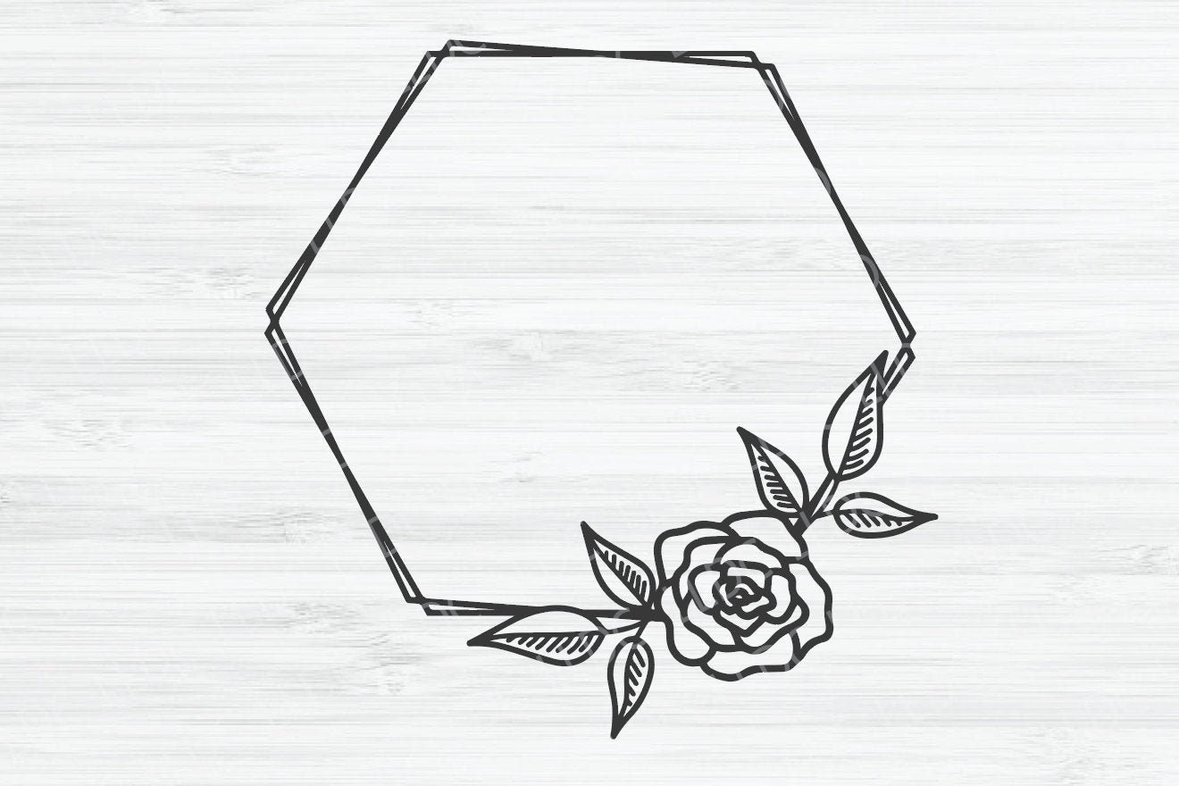 Rose Flower Frame SVG. Wreath SVG File. Flower Wreath Svg. Hexagon Svg ...