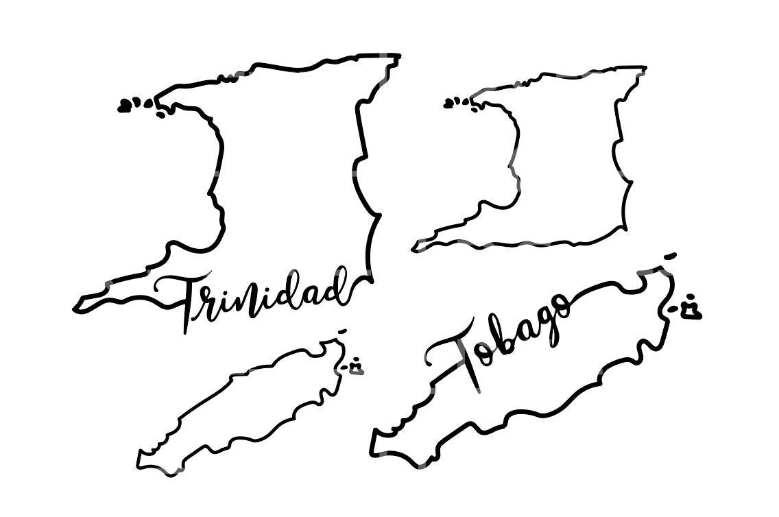 Trinidad and Tobago Outlines SVG/PNG, Trinidad Vector, Trinidad Cursive ...