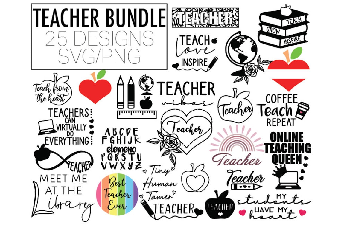 Teacher Bundle Svg Teaching Bundle Png New School Year Svg - Etsy